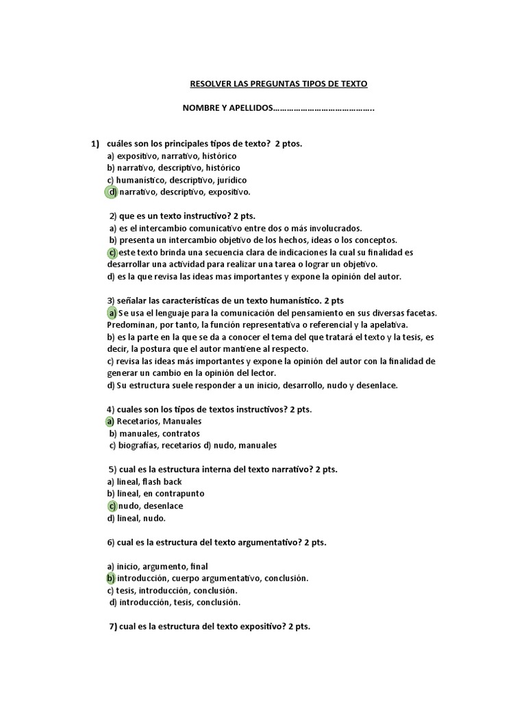 Resolver Las Preguntas Tipos de Texto | PDF | Comunicación humana
