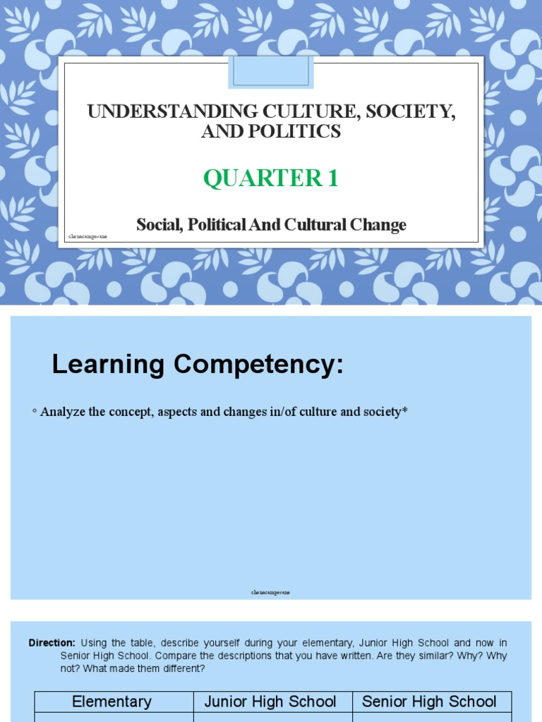 Q1 Social, Political and Cultural Change | PDF | Communication | Society