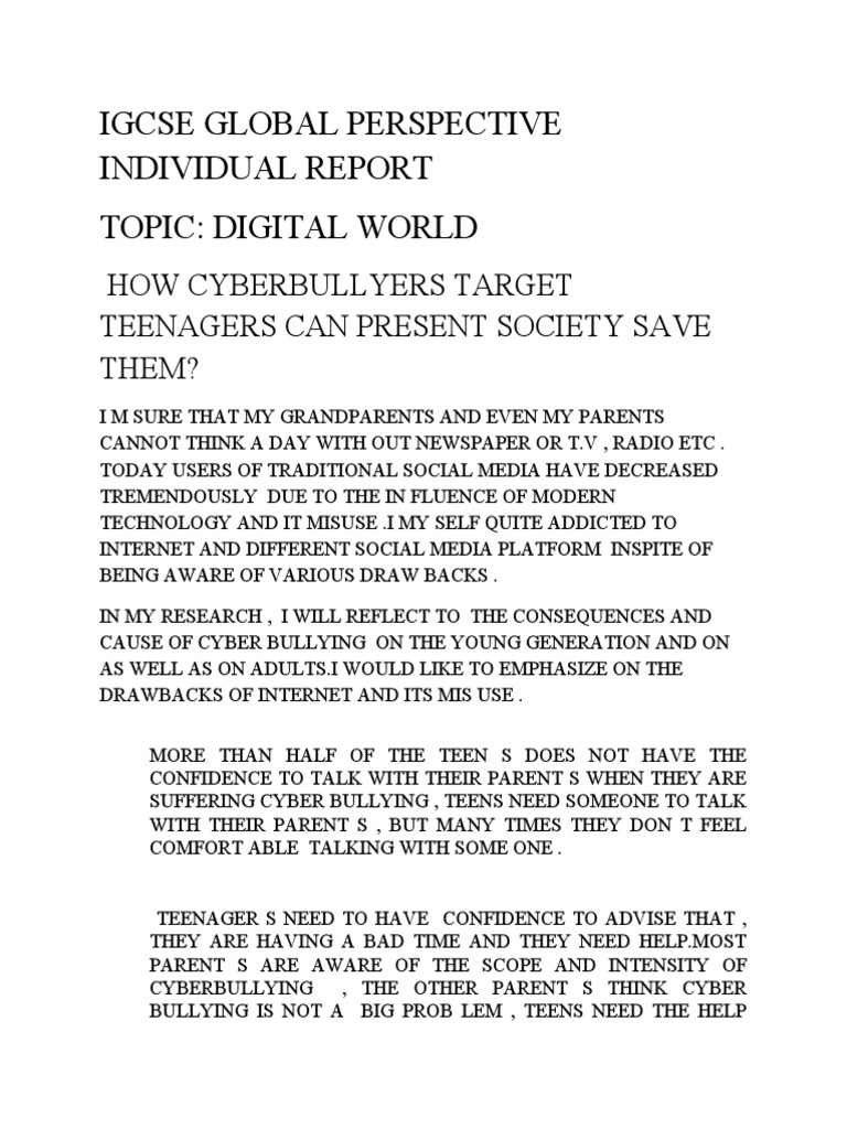 IGCSE GLOBAL PERSPECTIVE INDIVIDUAL REPORT 18.11.22 | PDF ...