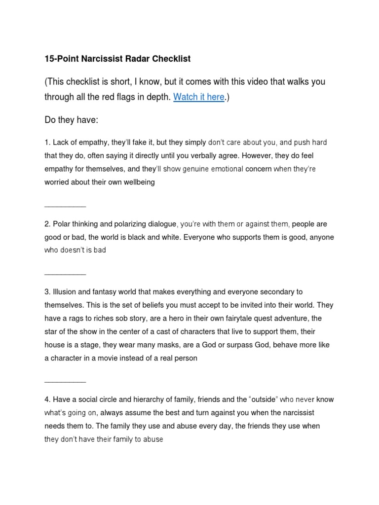 15-Point Narcissist Checklist | PDF | Psychology | Social Psychology
