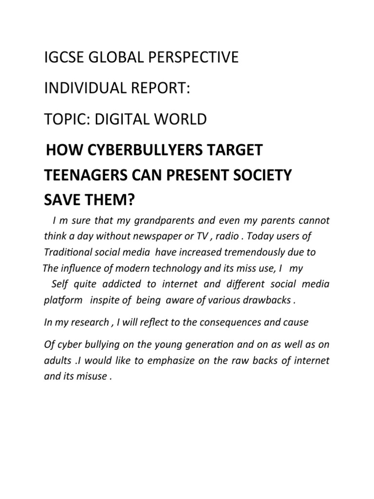 Individual Report | PDF | Cyberbullying | Bullying
