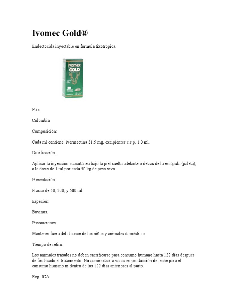 Ivomec Gold: Dosis y Uso en Bovinos | PDF | Salud y bienestar