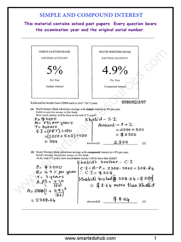 IGCSE-Math-Numbers-Solved-Past Paper-Questions-Paper-2-Simple-Compound-interest | PDF | Mathematics