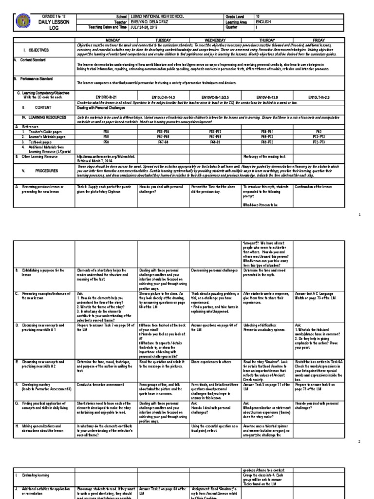 DLL ENGLISH 10 wk8 | PDF | Learning | Experience