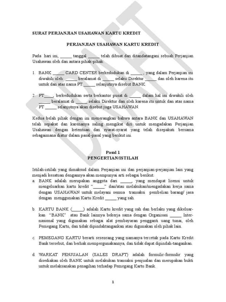 Perjanjian Usahawan Kartu Kredit | PDF