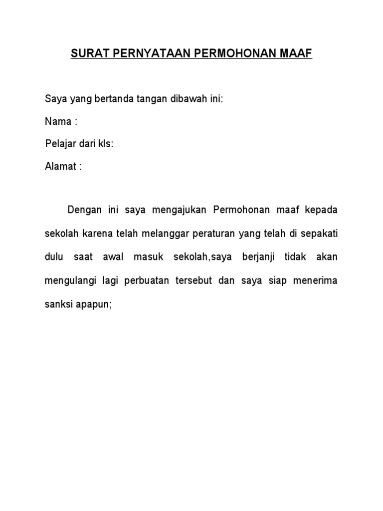 Surat Pernyataan Permohonan Maaf | PDF