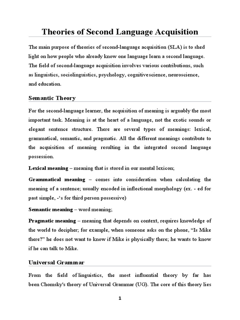 Theories of Second Language Acquisition | PDF | Second Language ...