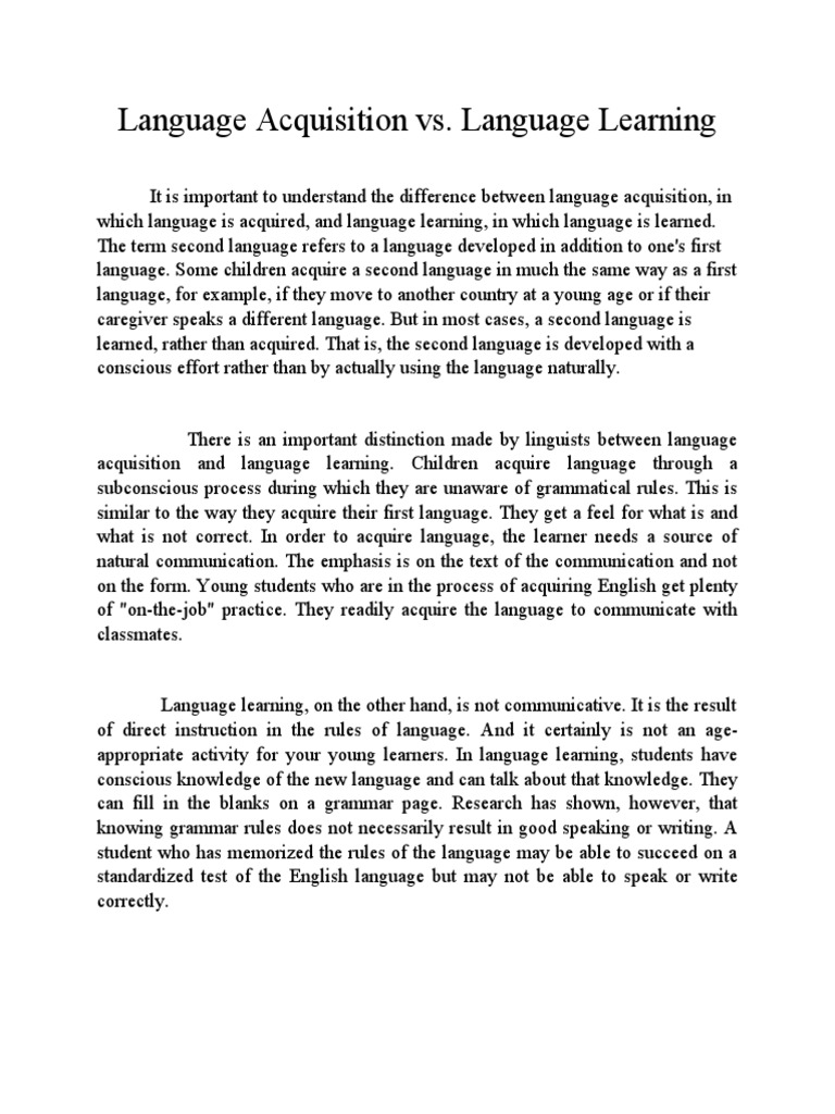 Language Acquisition vs. Learning Explained | PDF
