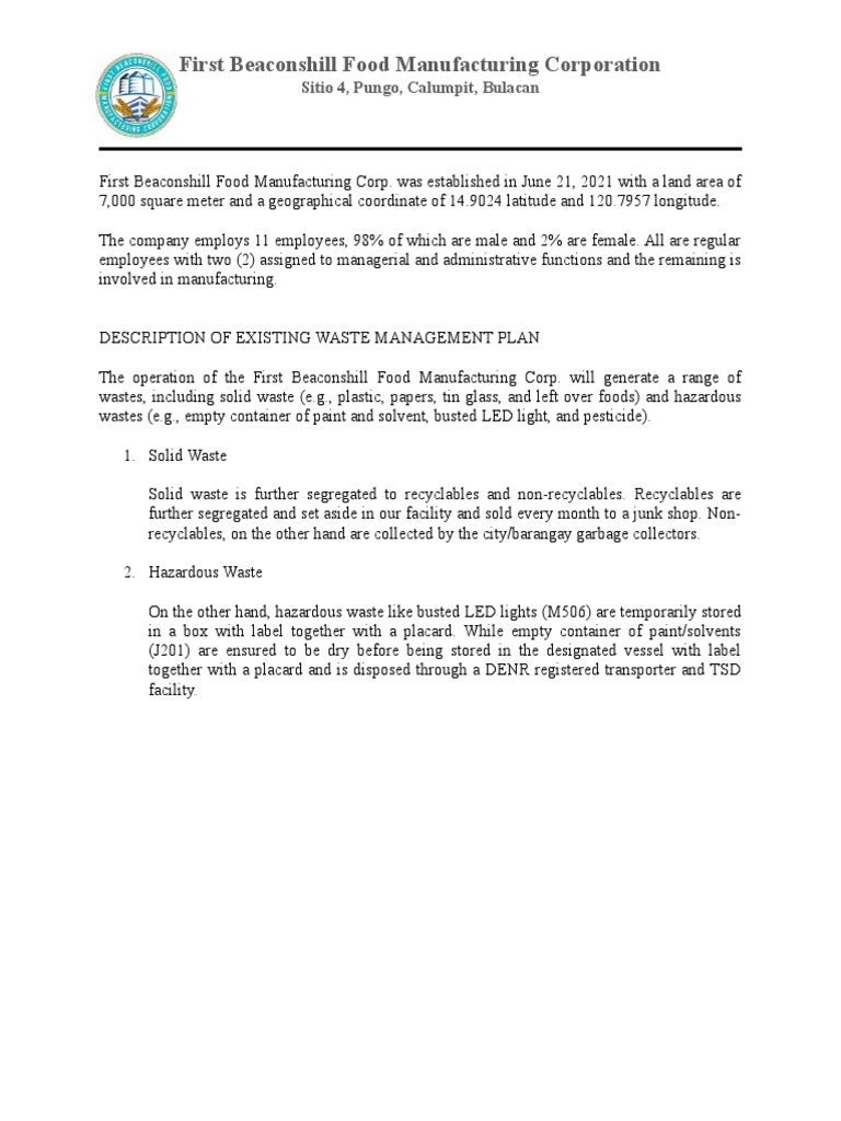 Waste Management Plan | PDF