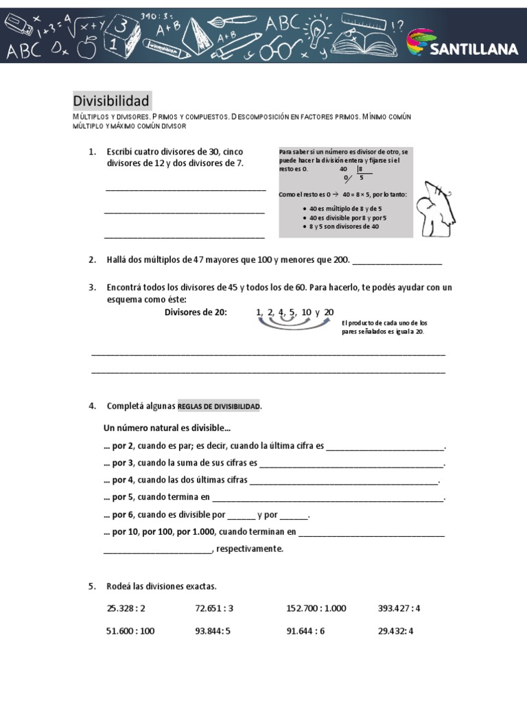Actividades sobre Divisores y Múltiplos | PDF | Matemáticas ...