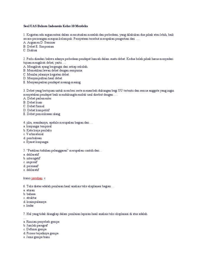 Soal UAS Bahasa Indonesia Kelas 10 Merdeka | PDF