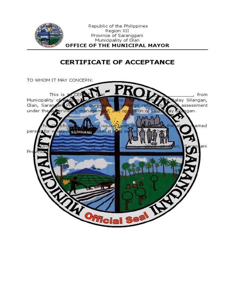 Certificate of Acceptance for Balay Silangan | PDF