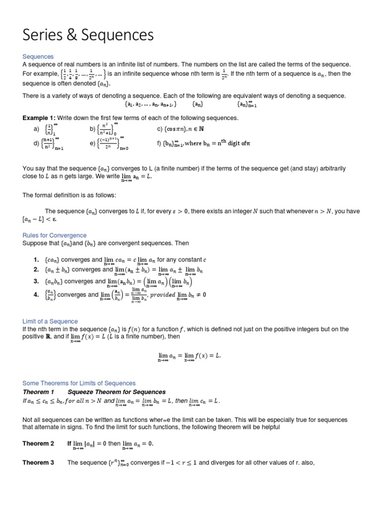 Sequences And Series Pdf Sequence Limit Mathematics