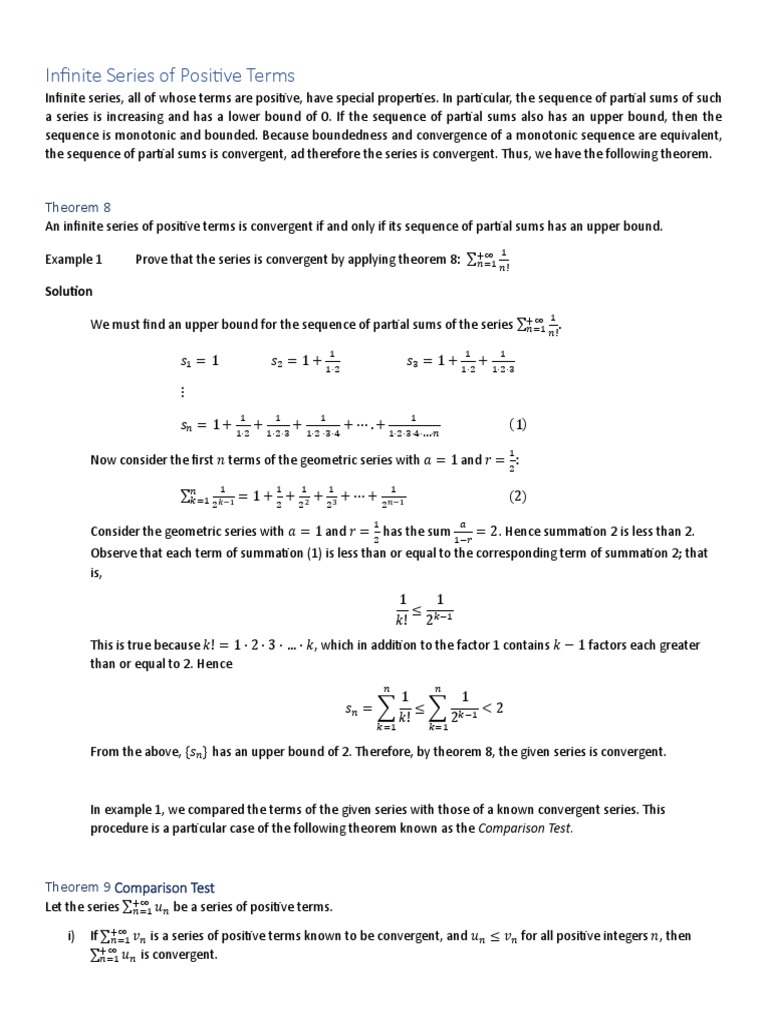 Infinite Series of Positive Terms | PDF | Series (Mathematics) | Summation