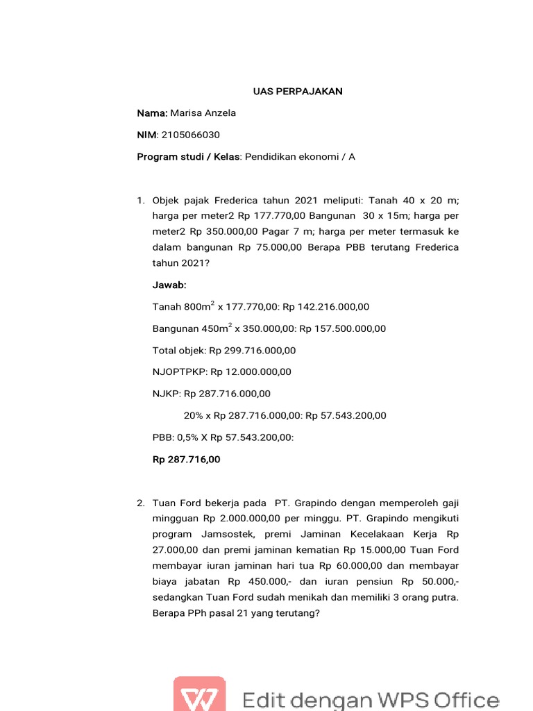 Uas Perpajakan | PDF