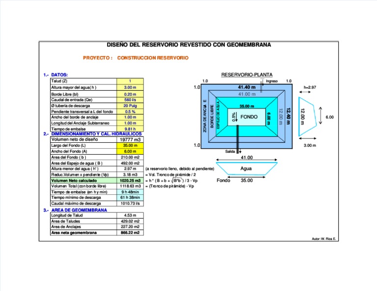 PDF Hoja Calculo de Reservorio de Geomembrana - Compress | PDF | Ciencias de la Tierra ...