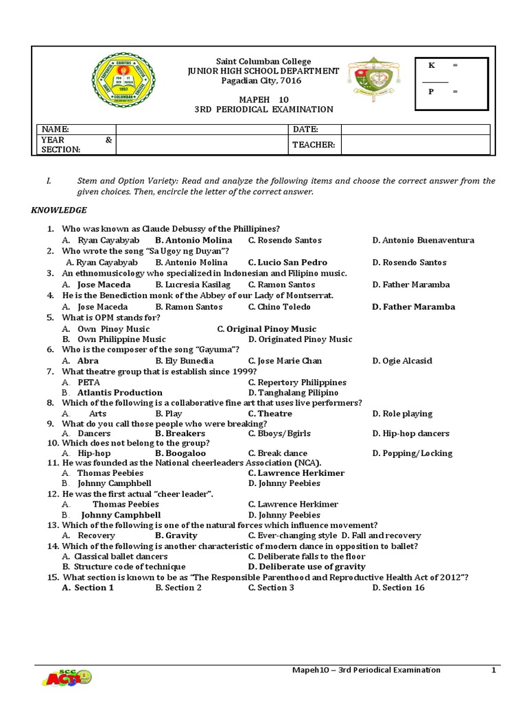 3rd P E Mapeh 10 Final Pdf Cheerleading Dances