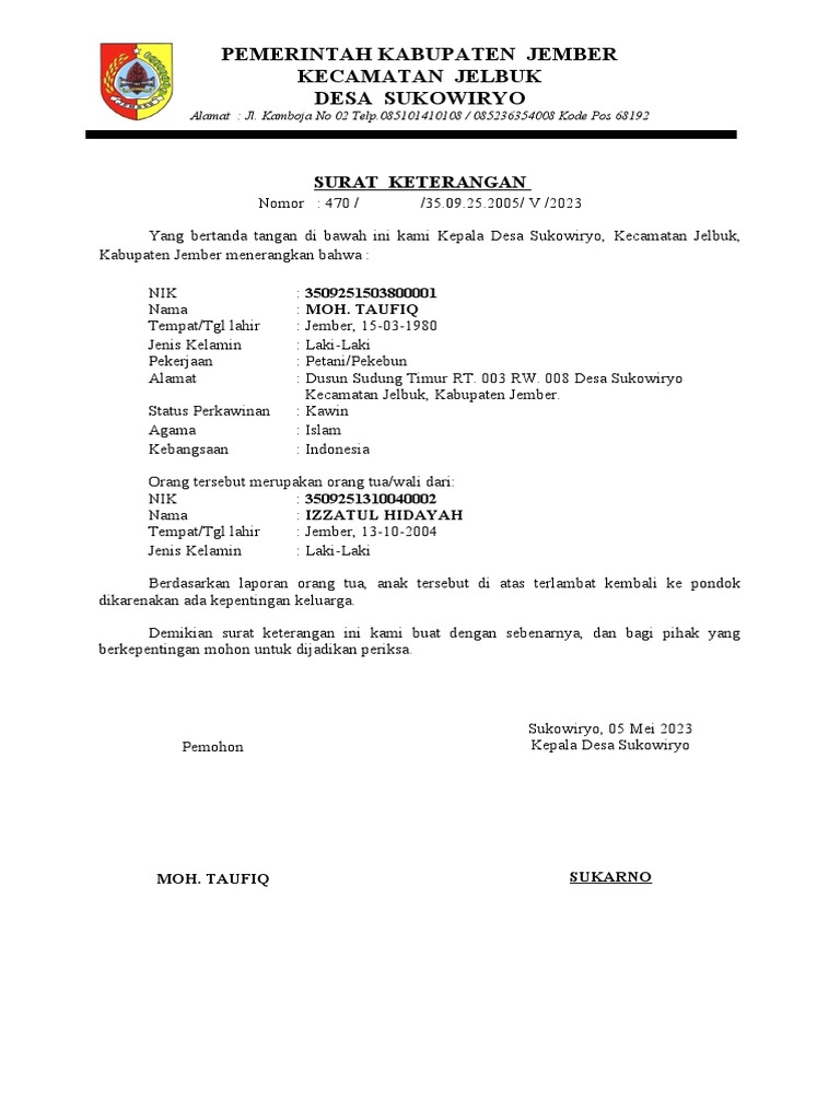 Surat Keterangan Terlambat Ke Pondok | PDF