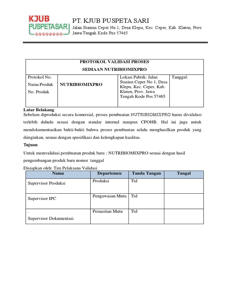 Protokol Validasi Proses | PDF