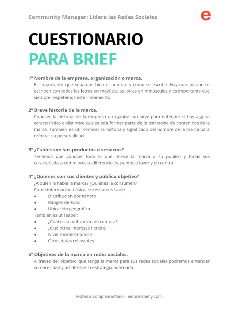 U3 - L1 - Cuestionario Base para El Bfief | PDF | Marca | Negocios económicos