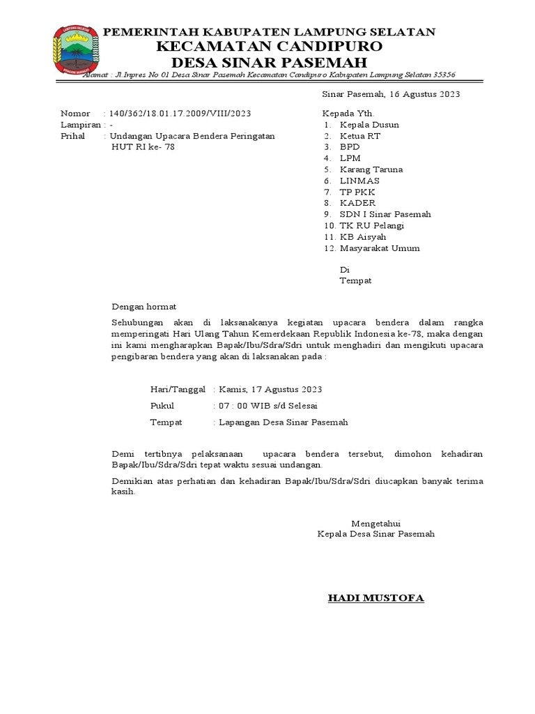 Undangan Upacara Bendera Hut Ri Ke 78 Pdf