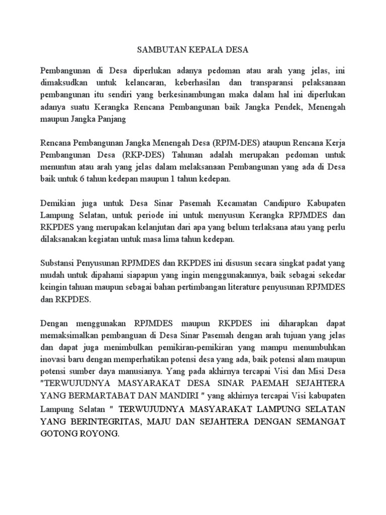 Sambutan Kepala Desa Pdf