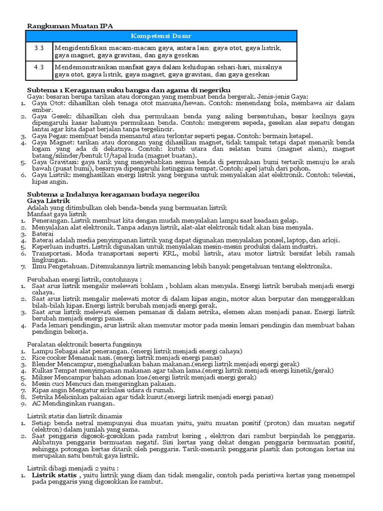 Ringkasan IPA Kls 4 Tema 7 | PDF