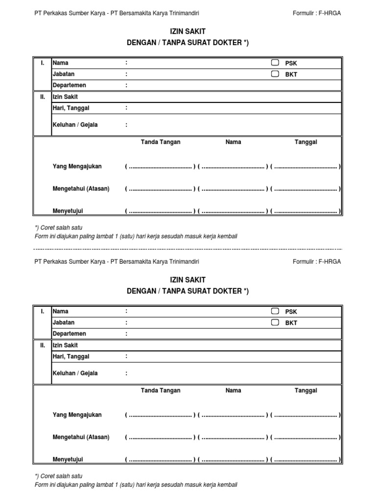 010 03 Form Izin Sakit | PDF