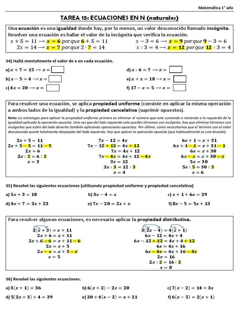 Ecuaciones Con Números Naturáles | PDF | Ecuaciones | Matemáticas