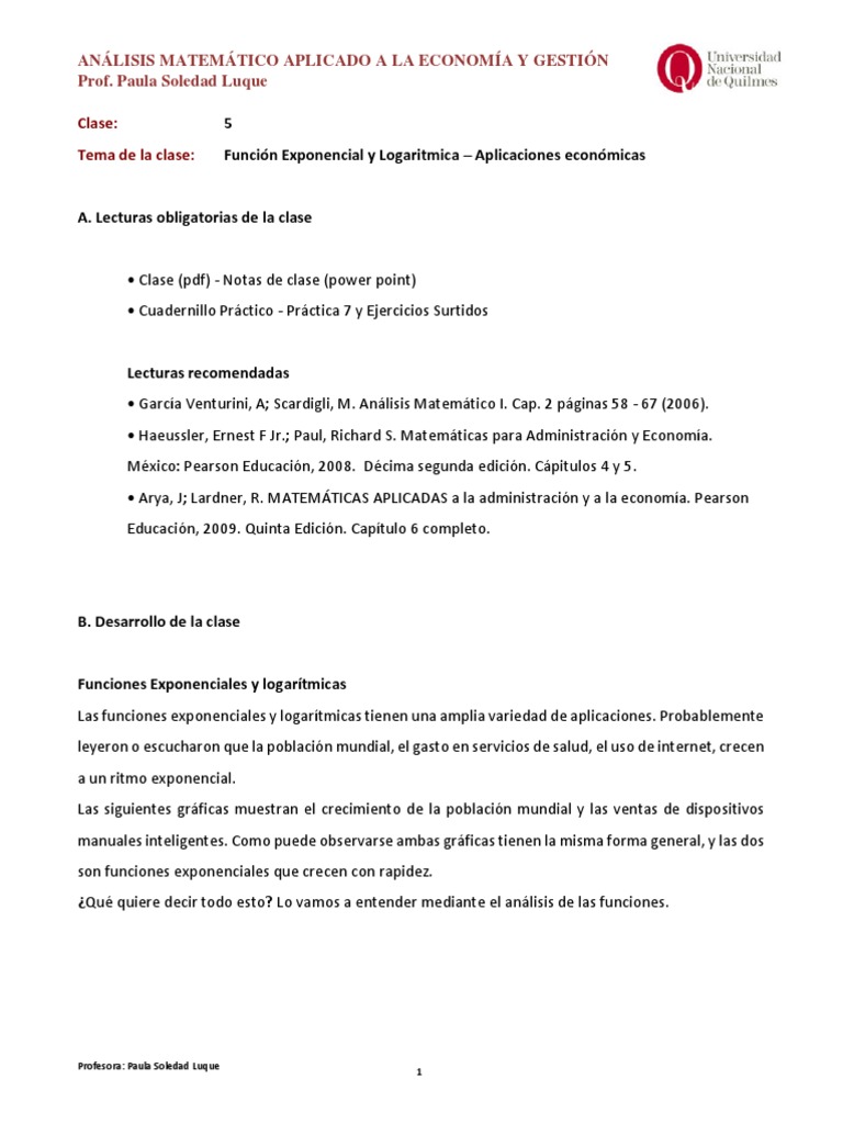Clase 5 - Función Exponencial y Logaritmica-ApliEcon - 2021 | PDF ...