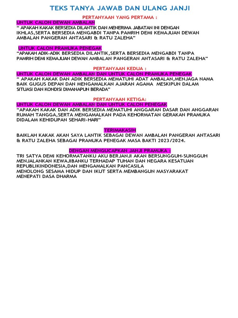 Teks Tanya Jawab Dan Ulang Janji | PDF | Hukum