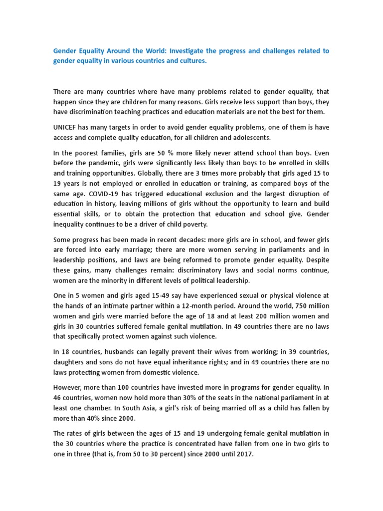 Gender Equality Around The World | PDF | Gender Studies | Gender Equality
