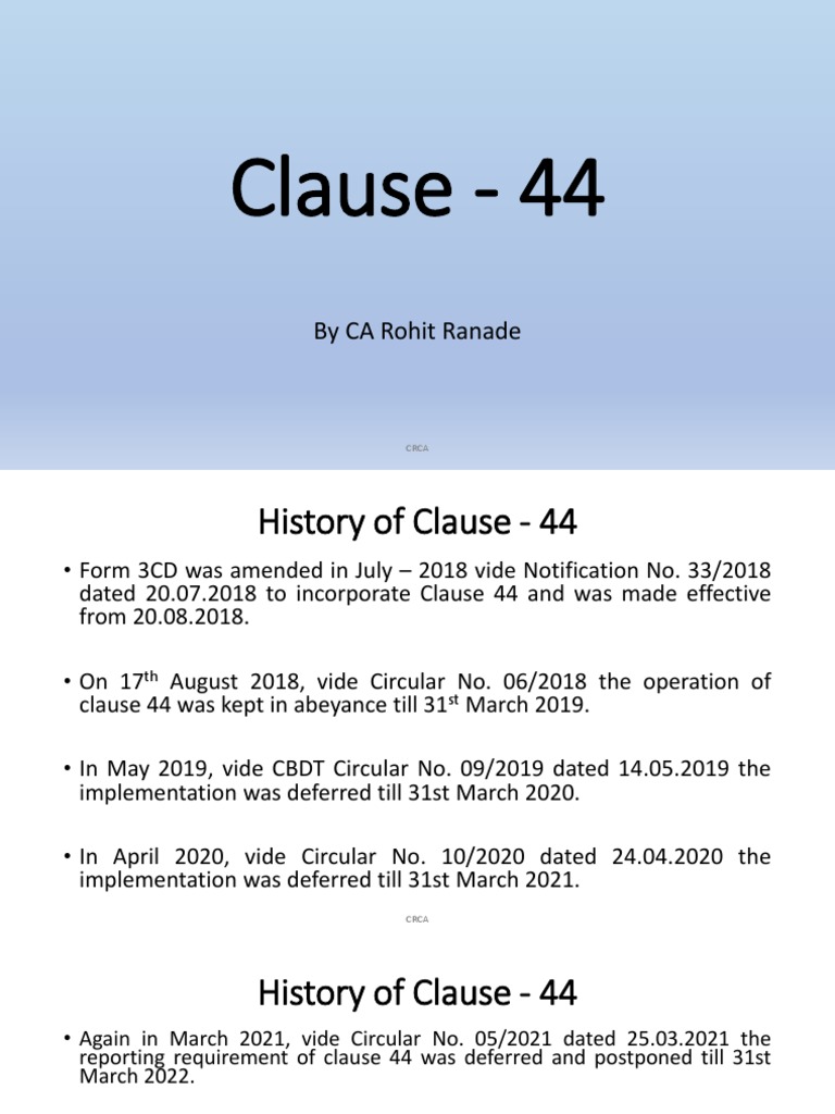 Important Amendments Relating To Form No 3CD - Clause No 44 by CA ...