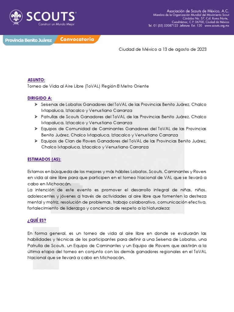 Convocatoria TOVAL REGIONAL 2023-VF | PDF | Exploración | Movimientos ...