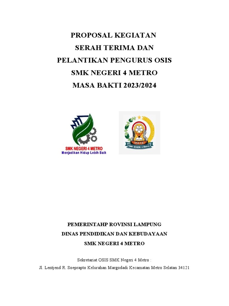 Proposal Pelantikan Dan Serah Terima Osis 2023-2024 | PDF | Karier & Perkembangan