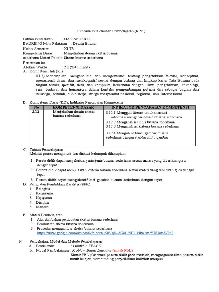 RPP Desain Busana XI | PDF