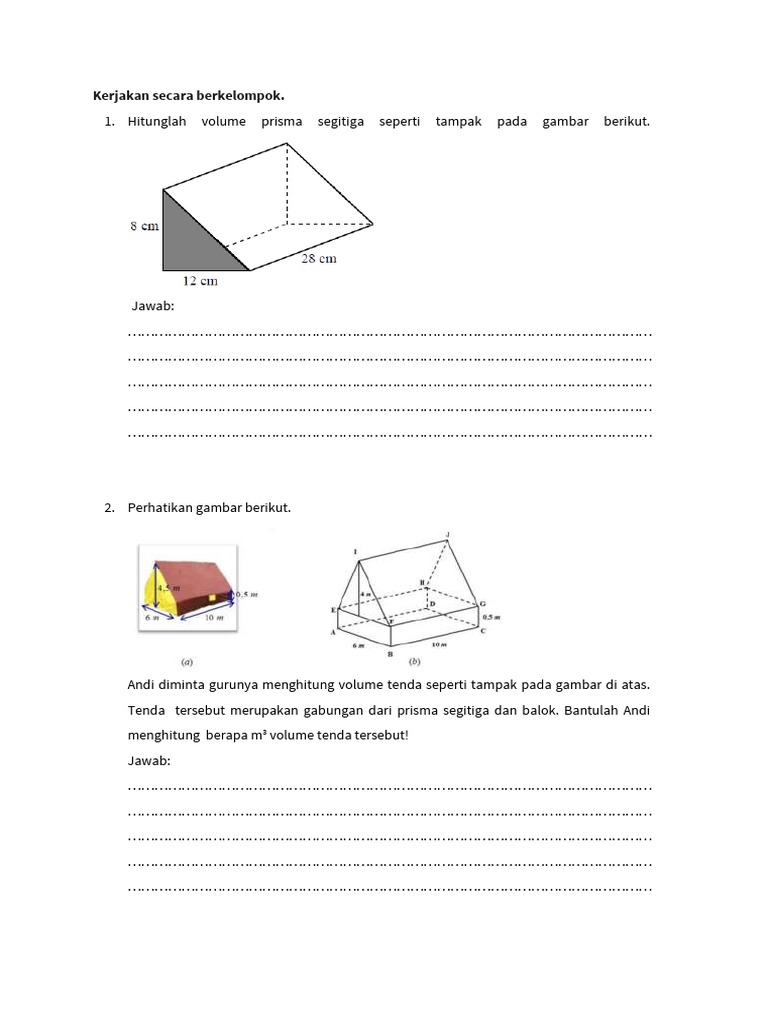 Materi Latihan Kelompok - Menemukan Volume Prisma Dan Tabung | PDF