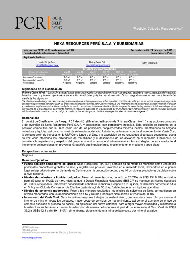 Nexa Peru Resources Pdf Minería Compartir Finanzas