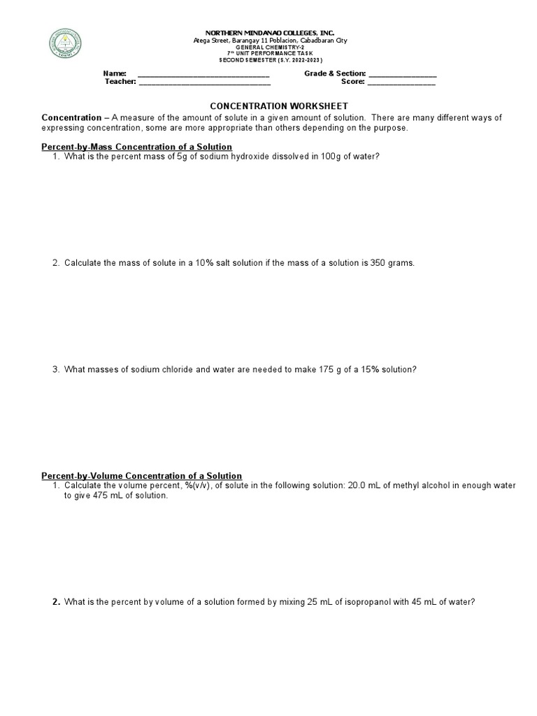 GC2-Performance Task - ANSKEY | PDF | Concentration | Molar Concentration