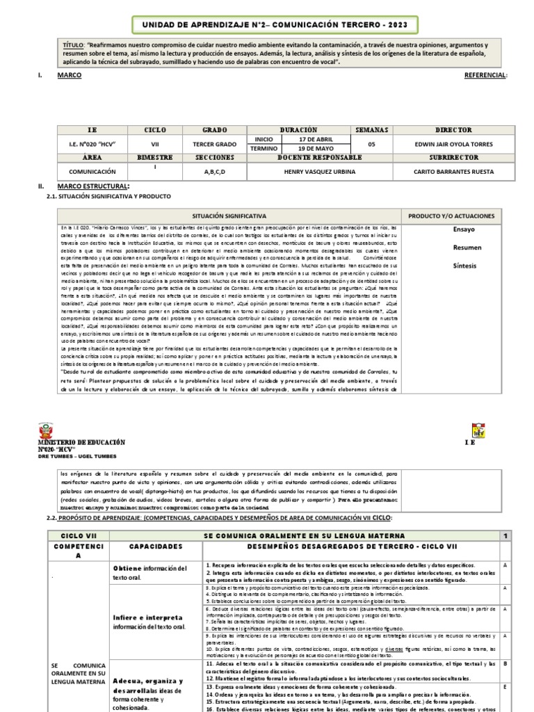 18-UNIDAD DE APRENDIZAJE-TERCERO 2023-2-ok | PDF | Aprendizaje | Ensayos