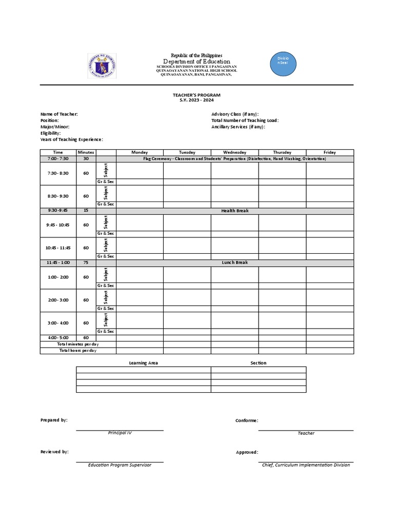 K To 12 Teacher's Program S.Y. 2023-2024 Template | Download Free PDF ...
