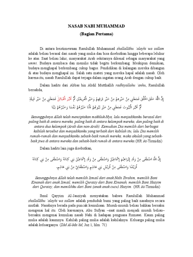 Nasab Nabi Muhammad hingga Adam | PDF