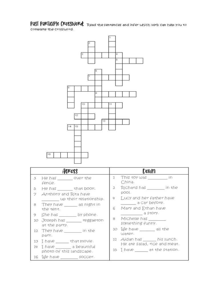 7 Class N 10 Past Participle Crossword | PDF