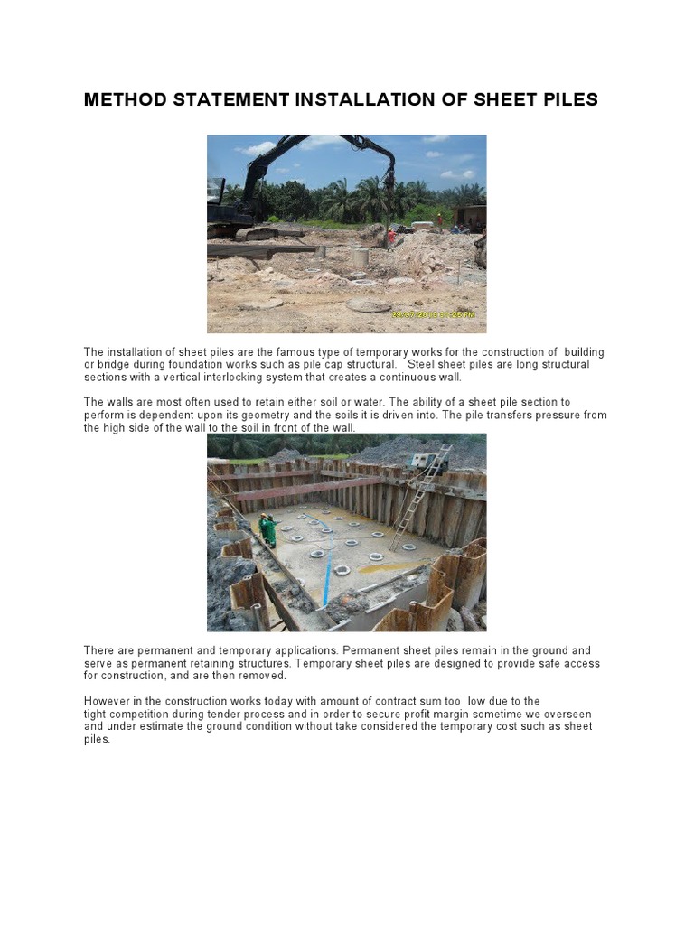 Method Statement Installation of Sheet Pile | PDF | Deep Foundation | Sheet Metal
