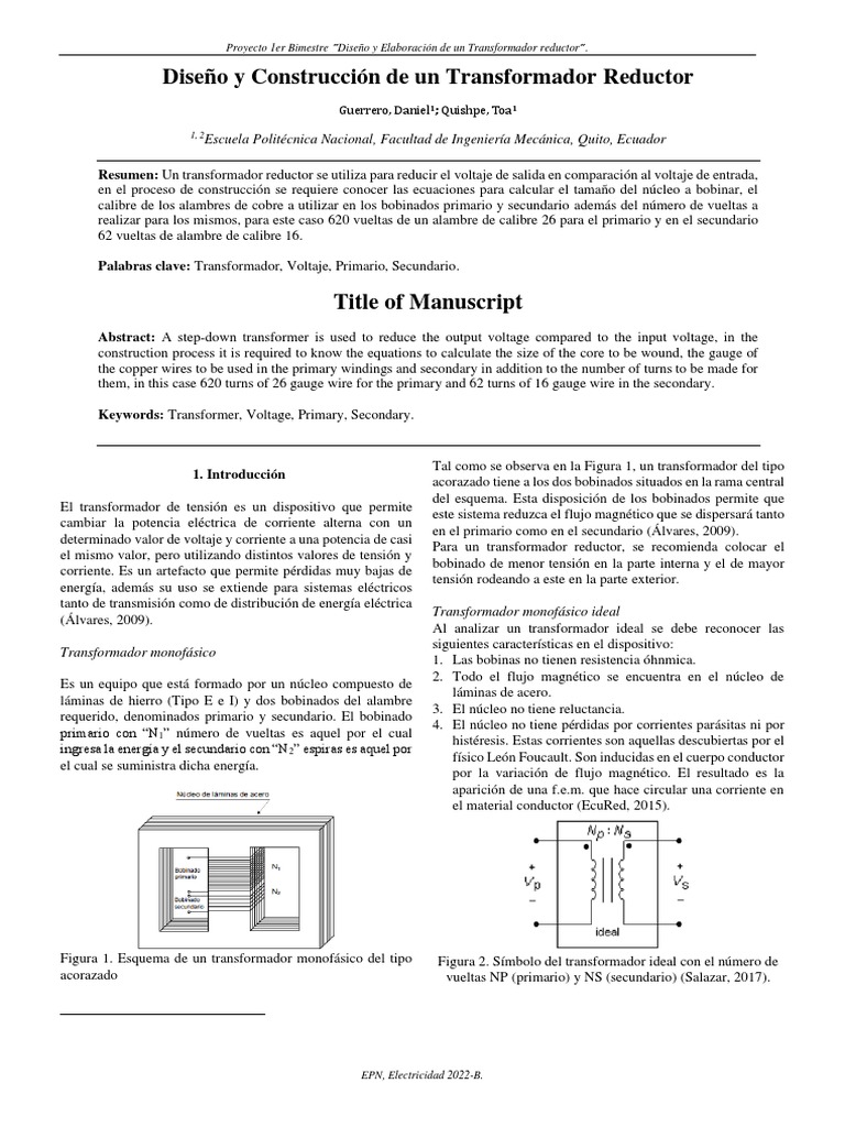 Informe Elaboración Del Transformador | PDF | Transformador | Corriente eléctrica