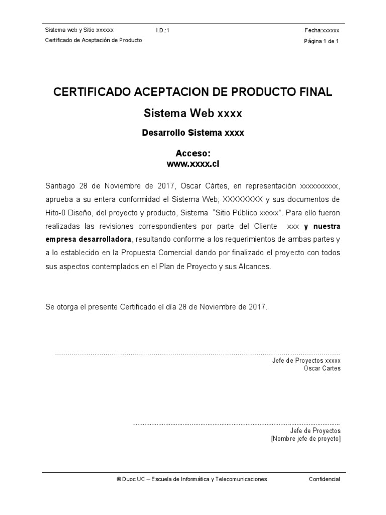 11 Certificado de Aceptacion de Producto Final | PDF