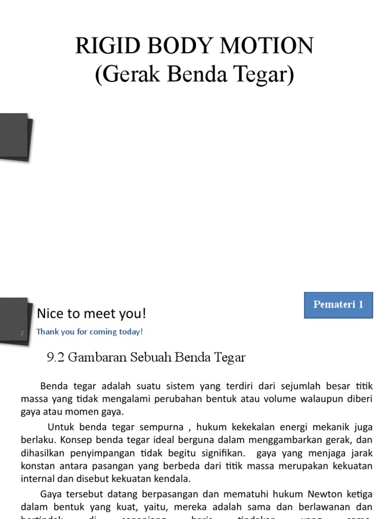 Rigid Body Motion (Gerak Benda Tegar) | PDF
