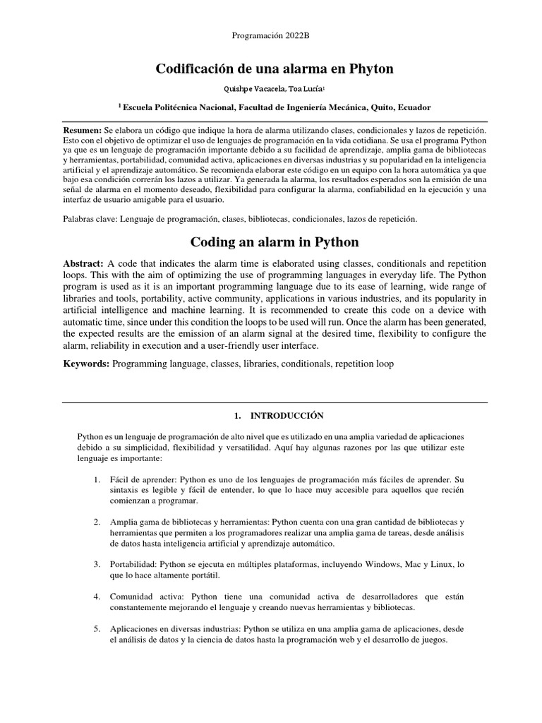 Codificación de Una Alarma en Phyton | PDF | Python (lenguaje de ...