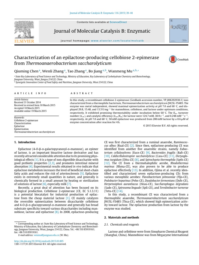 Characterization of A Epilactose-Productiong Cellobiose 2-Epimerase ...