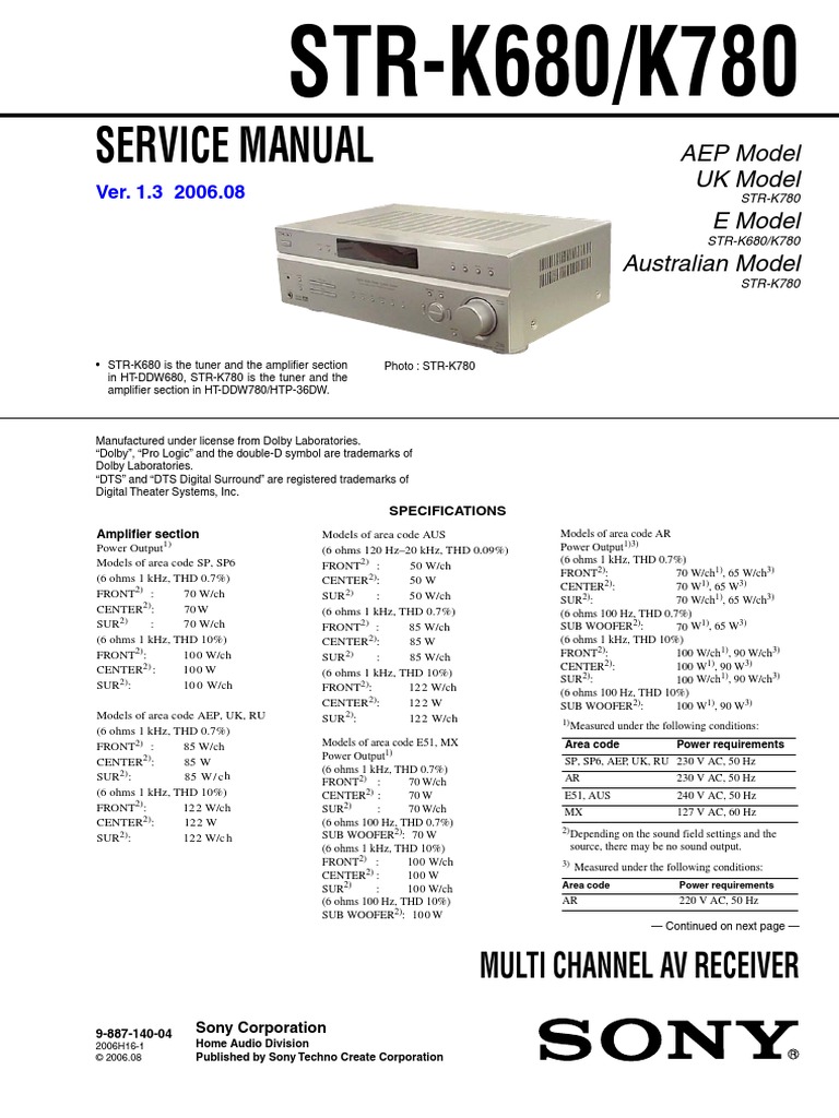 Sony STR-K680 K780 v1.3 Audio | PDF | Computer Engineering | Electronics